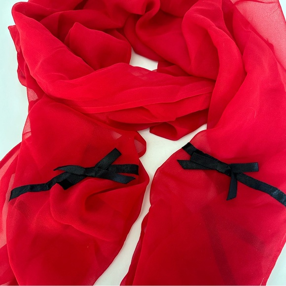Vintage | Accessories | Vintage Long Red Sheer Scarf With Black Ribbon ...